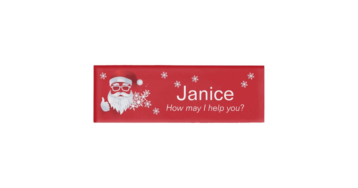 Hip Santa Claus Papercut on Red Christmas Name Tag | Zazzle