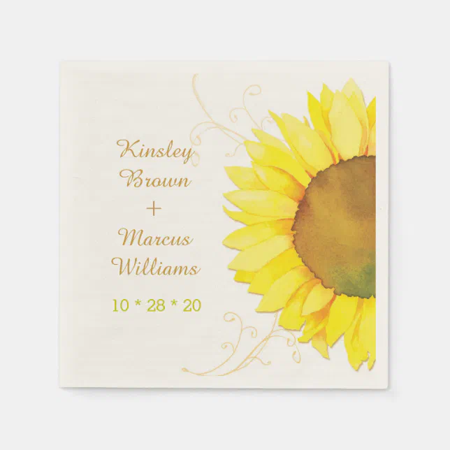 Hip Swirls & Sunflower Wedding Paper Napkins | Zazzle