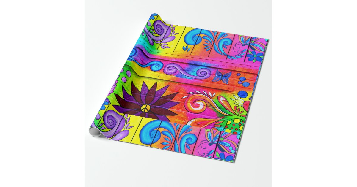 hippie 70's psychedelic colorful wrapping paper | Zazzle