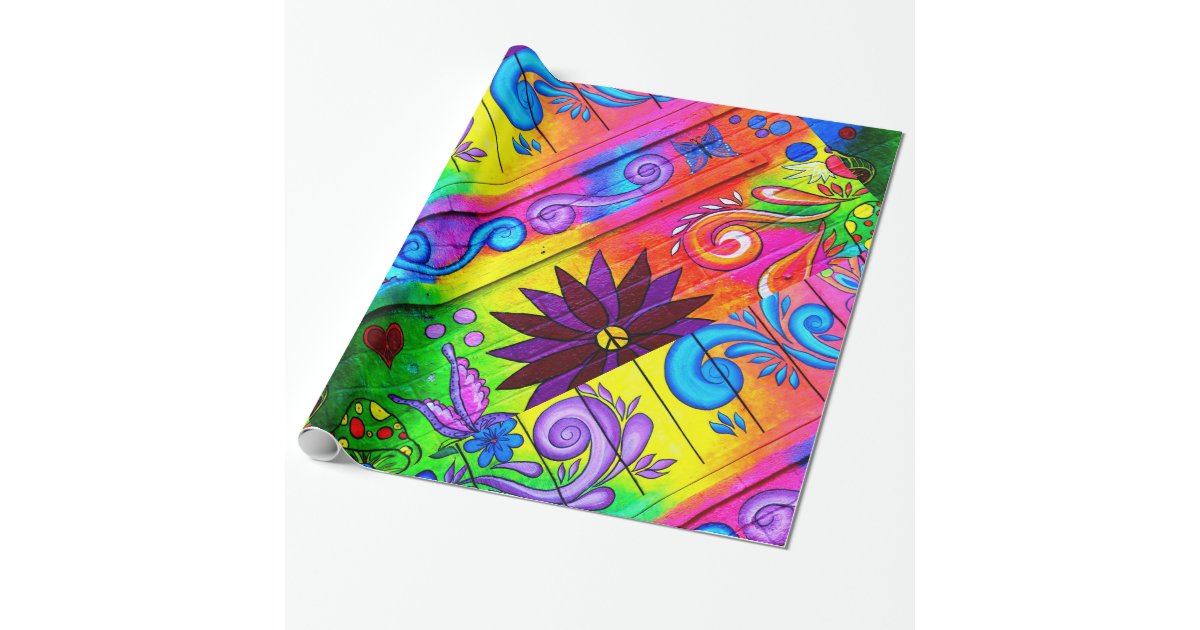 hippie 70's psychedelic diagonal wrapping paper | Zazzle
