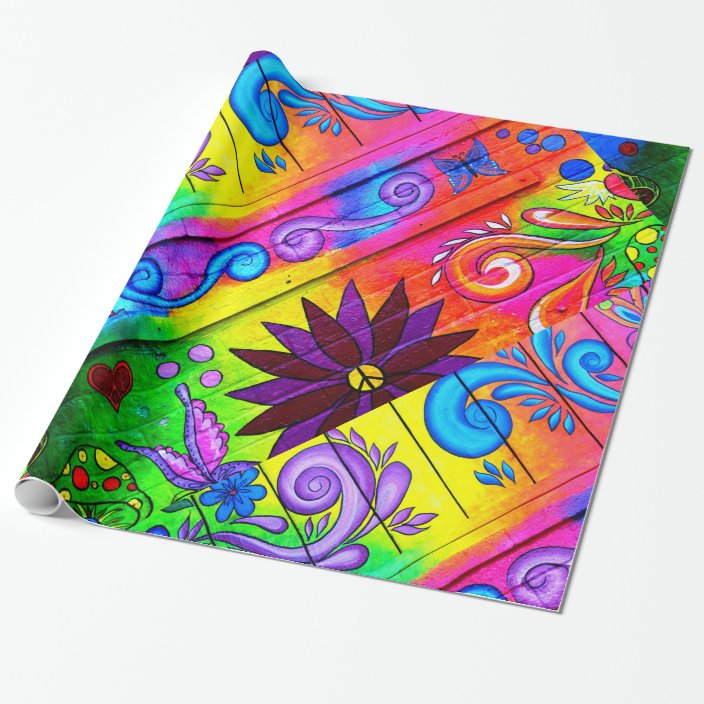 hippie 70's psychedelic diagonal wrapping paper | Zazzle.com