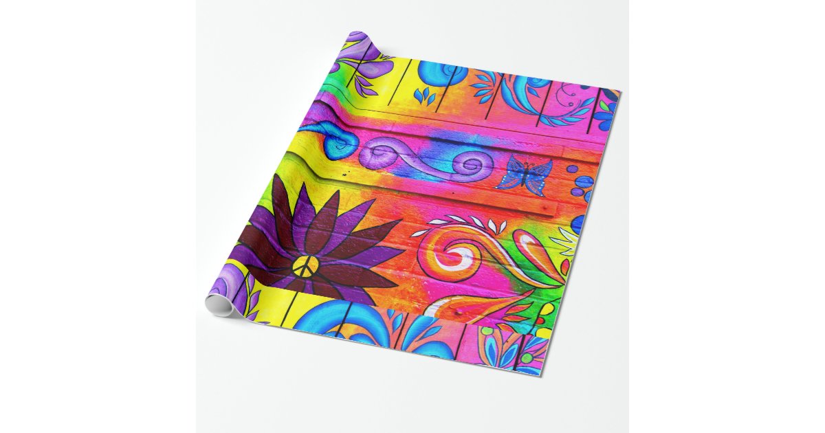 hippie 70's psychedelic wrapping paper | Zazzle