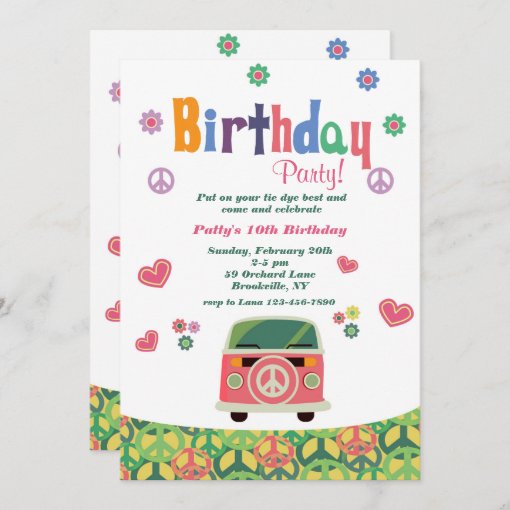 Hippie Birthday Party Invitation | Zazzle