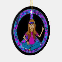 Hippie chick Peace Sign Ornament | Zazzle