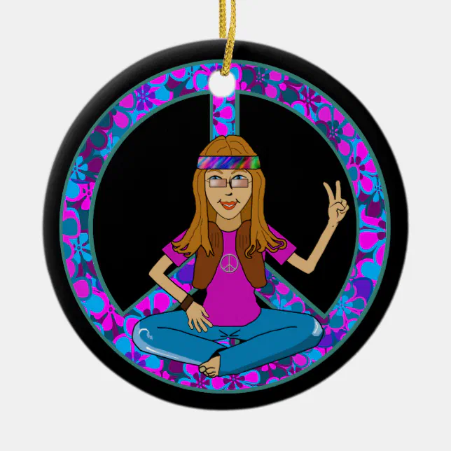 Hippie chick Peace Sign Ornament | Zazzle