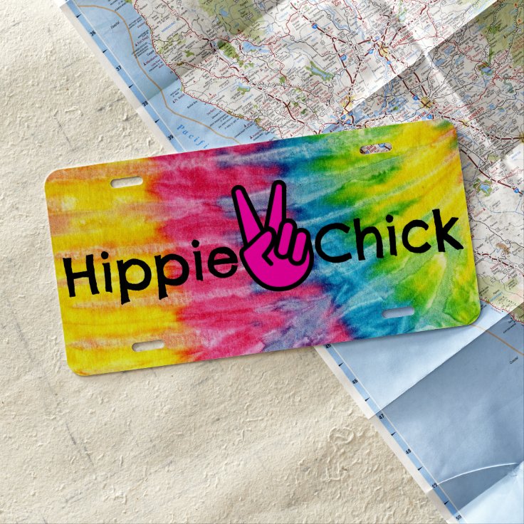 Hippie Chick Peace Tie Dye License Plate | Zazzle