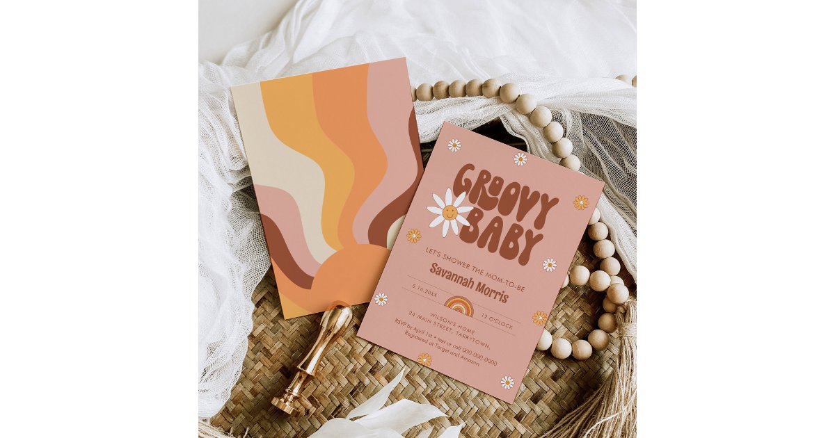 HIPPIE DAZE Groovy Baby Shower Invitation | Zazzle