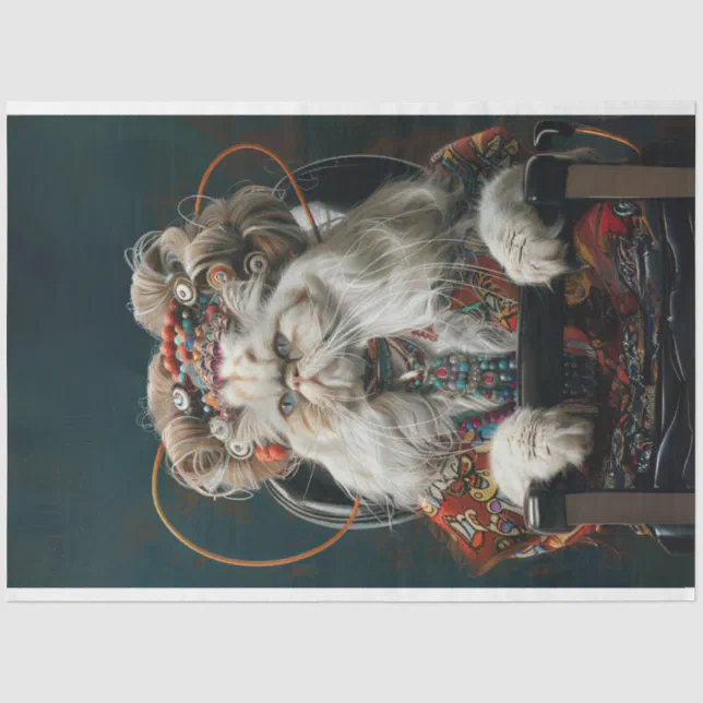 Hippie Fancy Cat in Salon Decoupage Tissue Paper | Zazzle