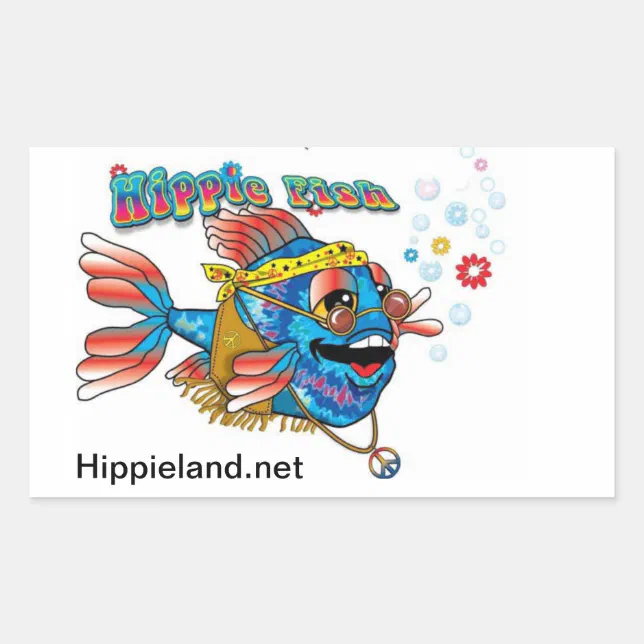 Hippie Fish Rectangular Sticker | Zazzle