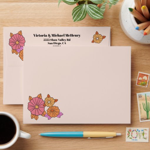 Hippie Flower Power retro 60's 70's Envelope | Zazzle