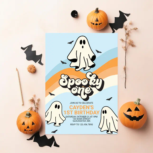 HIPPIE Ghost retro Halloween Spooky One blue Invitation | Zazzle