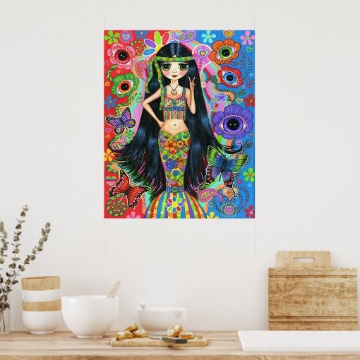 Hippie Girl Mermaid Poster | Zazzle