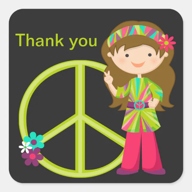 Hippie Girl with Peace Sign Girls Sticker | Zazzle