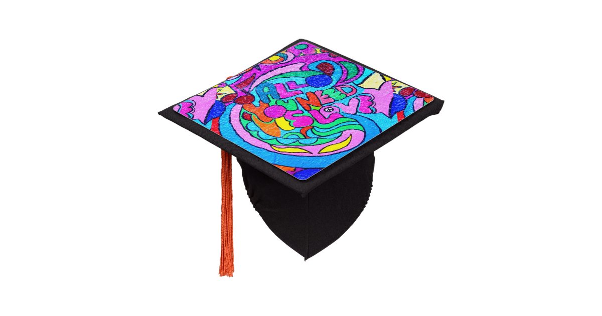 hippie groovy peace and love graduation cap topper | Zazzle