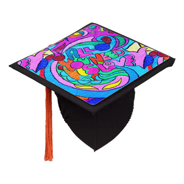 hippie groovy peace and love graduation cap topper | Zazzle