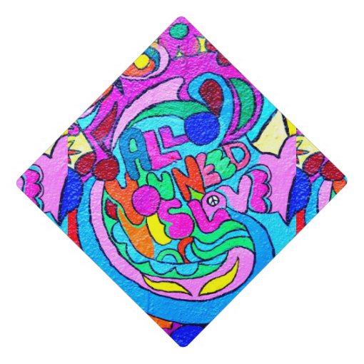 hippie groovy peace and love graduation cap topper | Zazzle
