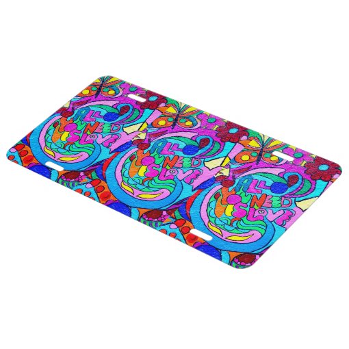 hippie groovy peace and love license plate | Zazzle
