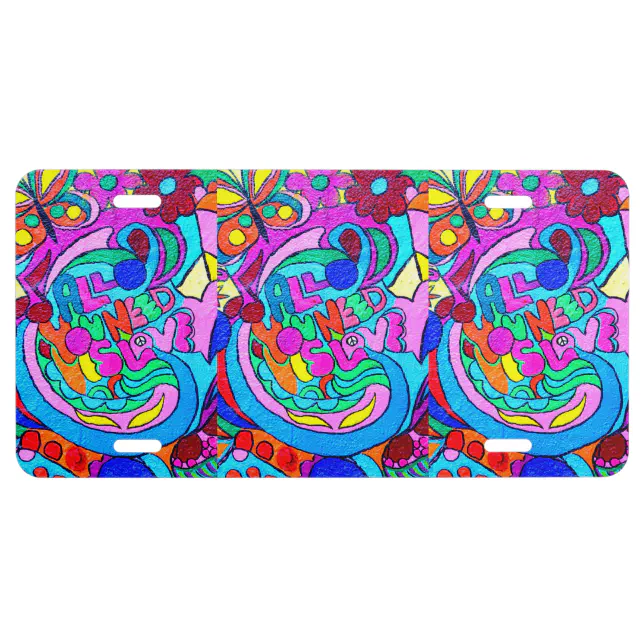 hippie groovy peace and love license plate | Zazzle