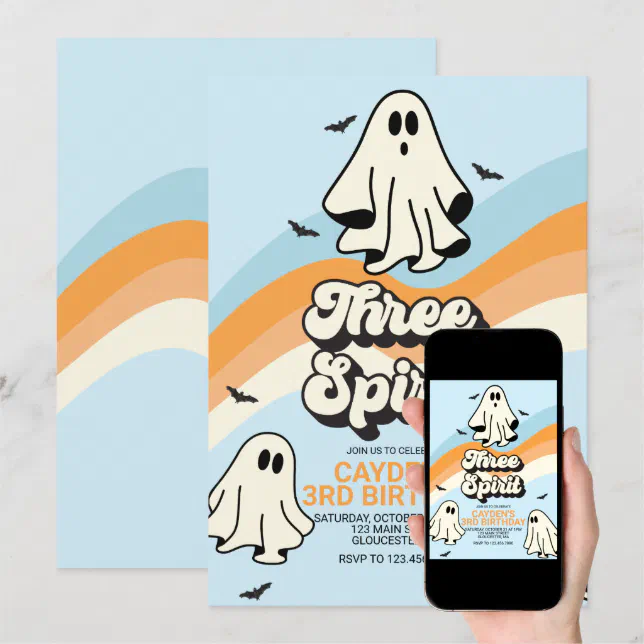 Hippie Halloween Retro Ghost Three Spirit Invitation | Zazzle