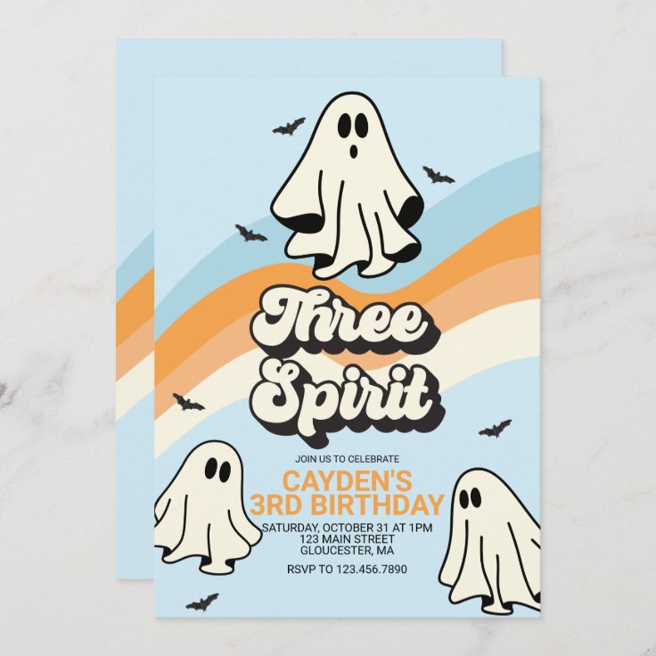 Hippie Halloween Retro Ghost Three Spirit Invitation | Zazzle
