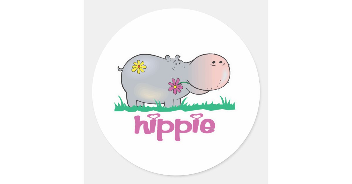 hippie hippo classic round sticker | Zazzle