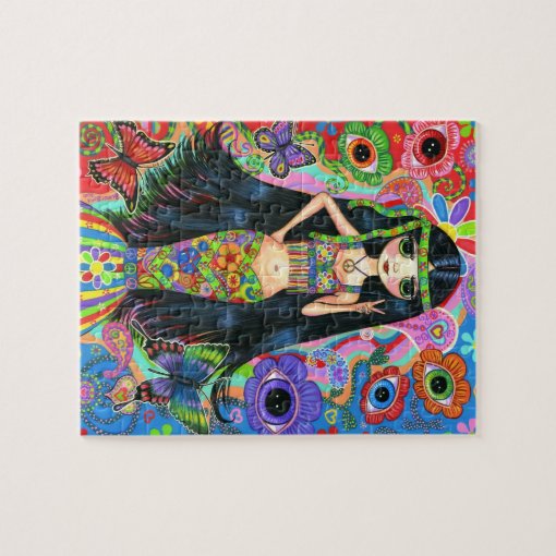 Hippie Mermaid Girl with Eye Flowers Puzzle | Zazzle