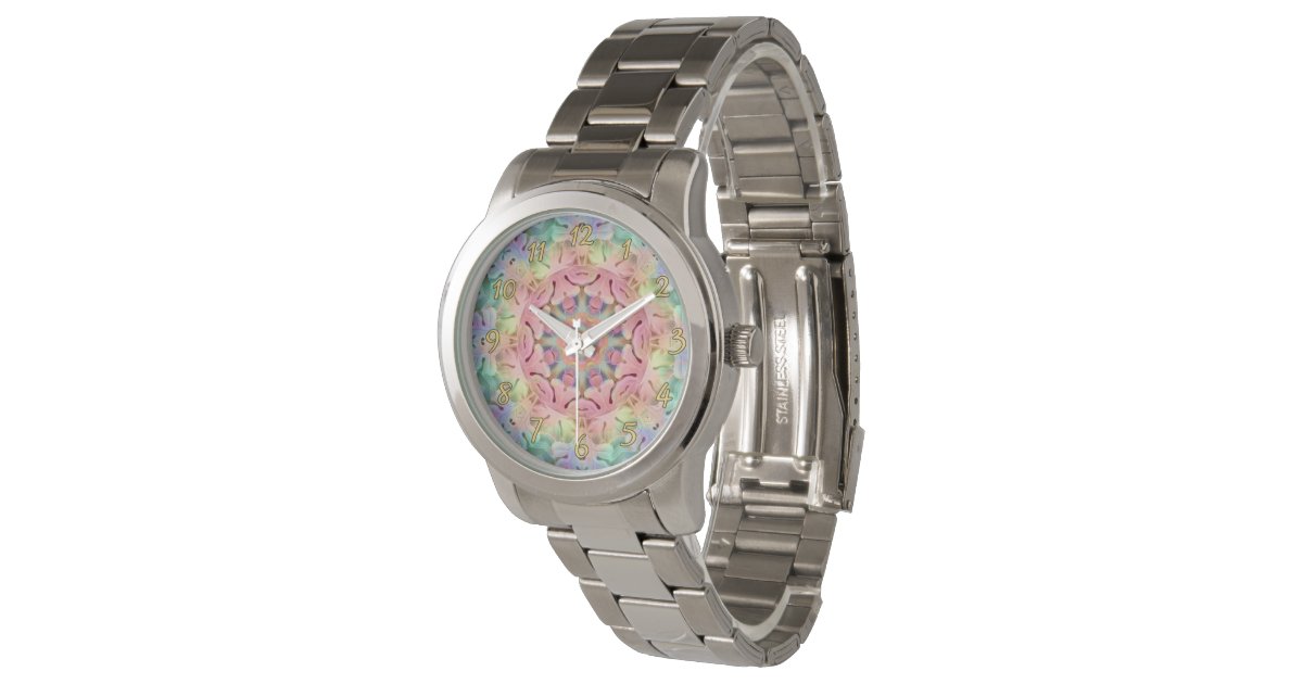 Hippie Pastel Colors Vintage Fractal Kaleidoscope Watch | Zazzle