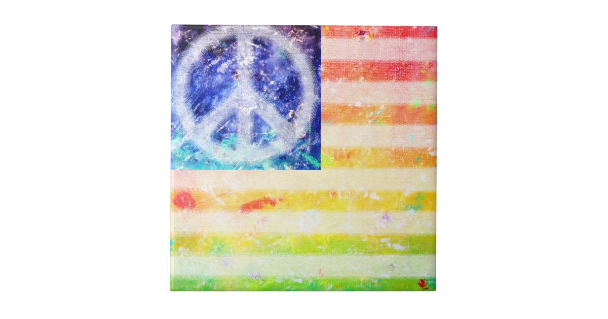Hippie Peace Freak Flag Ceramic Tile | Zazzle