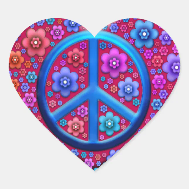 Hippie Peace Sign Heart Sticker | Zazzle