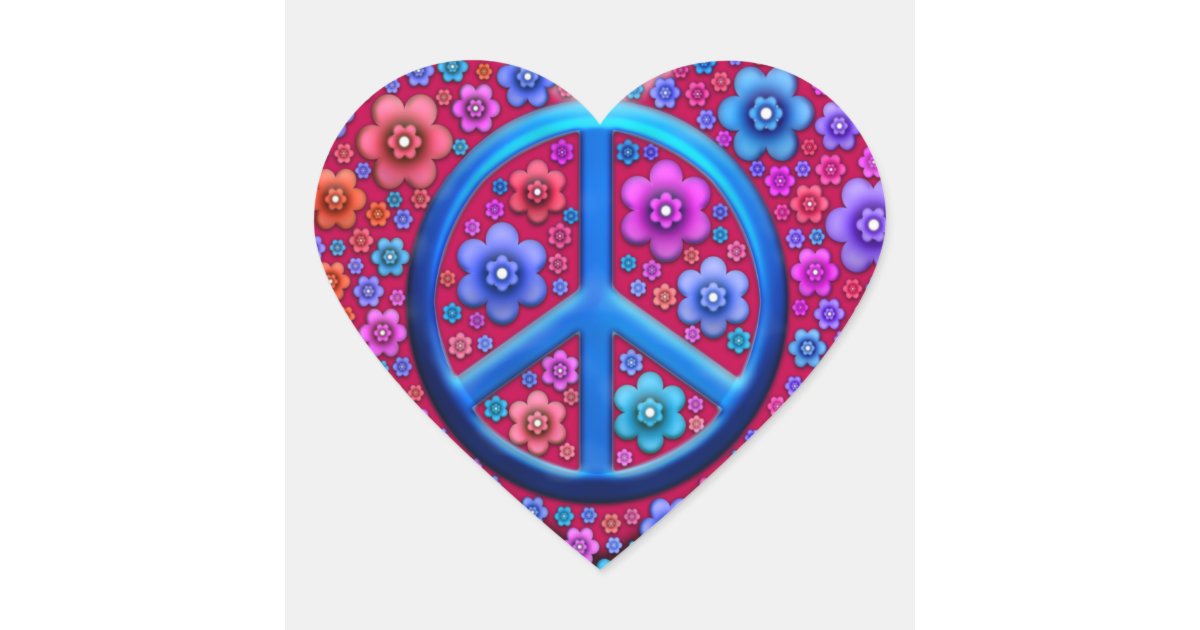 Hippie Peace Sign Heart Sticker | Zazzle
