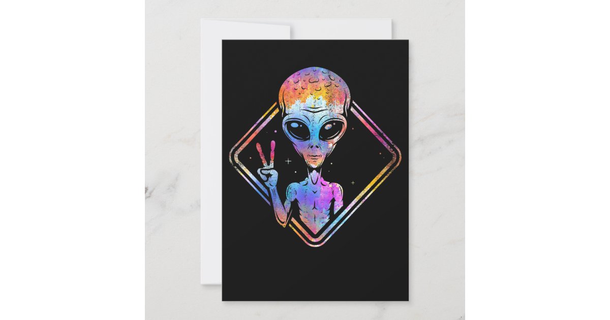 Hippie Peace Sign Outer Space Gift Alien Invitation | Zazzle