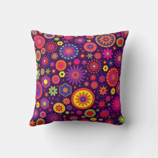 Hippie Purple Rainbow Flowers Throw Pillow | Zazzle