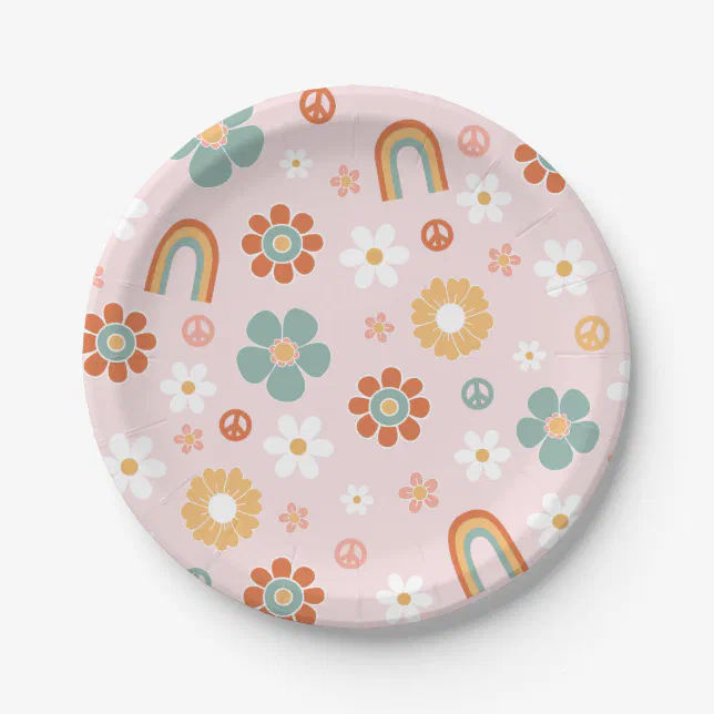 Hippie Rainbow Groovy Birthday Paper Plates | Zazzle