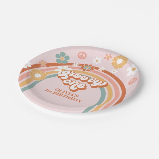 Hippie Rainbow Groovy One 1st Birthday Paper Plates | Zazzle