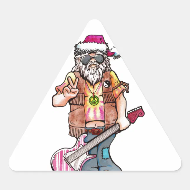 Hippie Santa Triangle Sticker | Zazzle