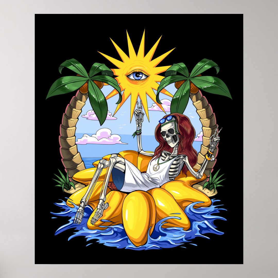 Hippie Skeleton Summer Poster | Zazzle