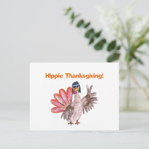 Hippie Thanksgiving turkey Holiday Postcard | Zazzle