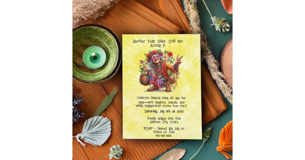 Hippie Vibes Senior Birthday - Groovy Milestone Invitation | Zazzle