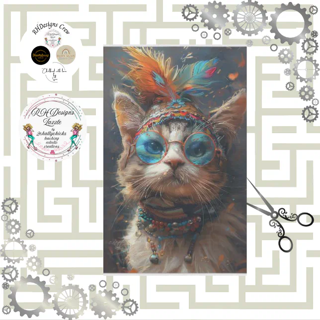 Hippie Vintage Feline Cat Decoupage Tissue Paper | Zazzle