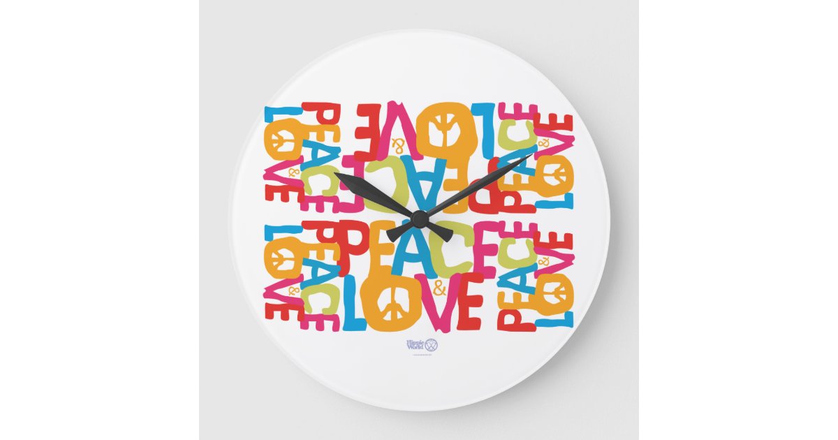 HIPPIE WORLD SUMMER 2021 PEACE AND LOVE LARGE CLOCK | Zazzle