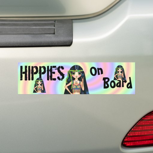 Hippies on Board Funny Hippie Chick Peace Sign Bumper Sticker | Zazzle