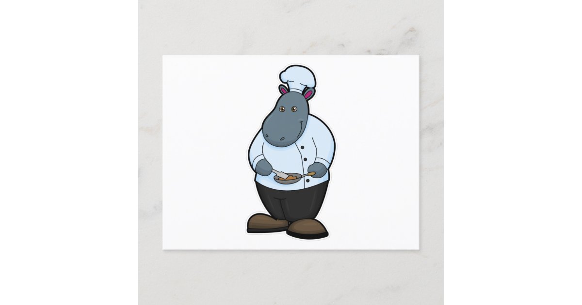 Hippo as Cook with Pan Postcard | Zazzle