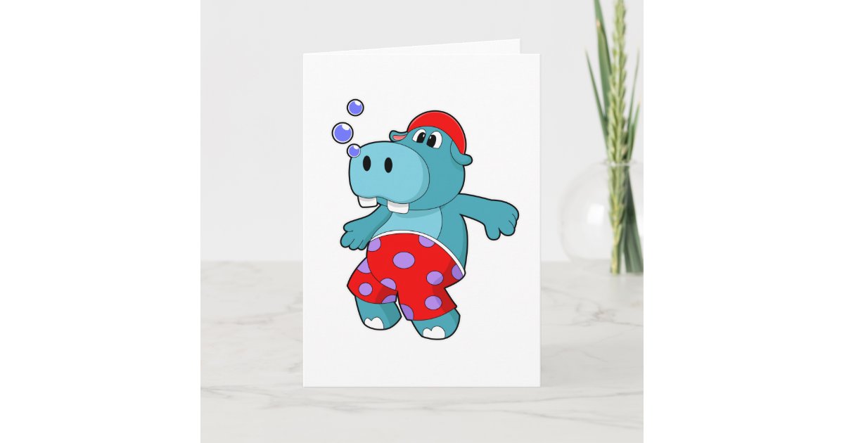 Hippo at Swimming with Swimming trunks Card | Zazzle