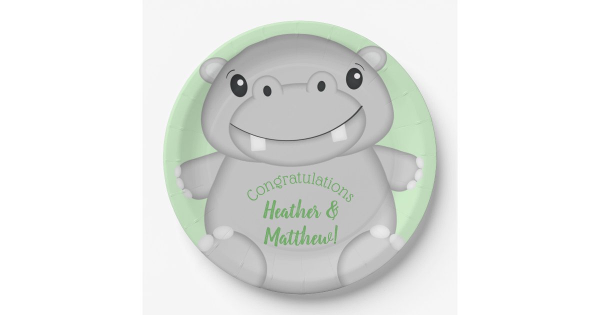 Hippo Baby Shower Paper Plates | Zazzle