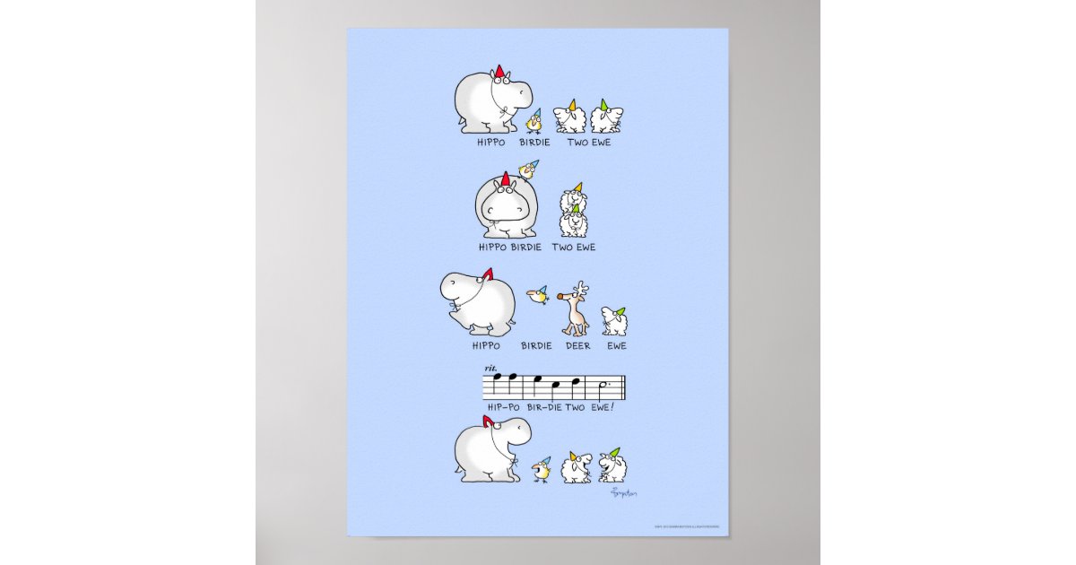 HIPPO BIRDIE TWO EWE poster by Sandra Boynton | Zazzle