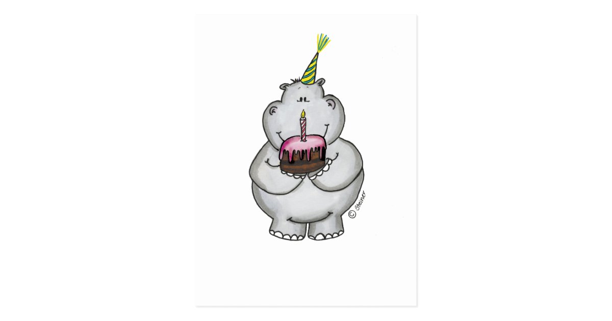 Hippo Birthday - Happy Birthday Postcard | Zazzle.com