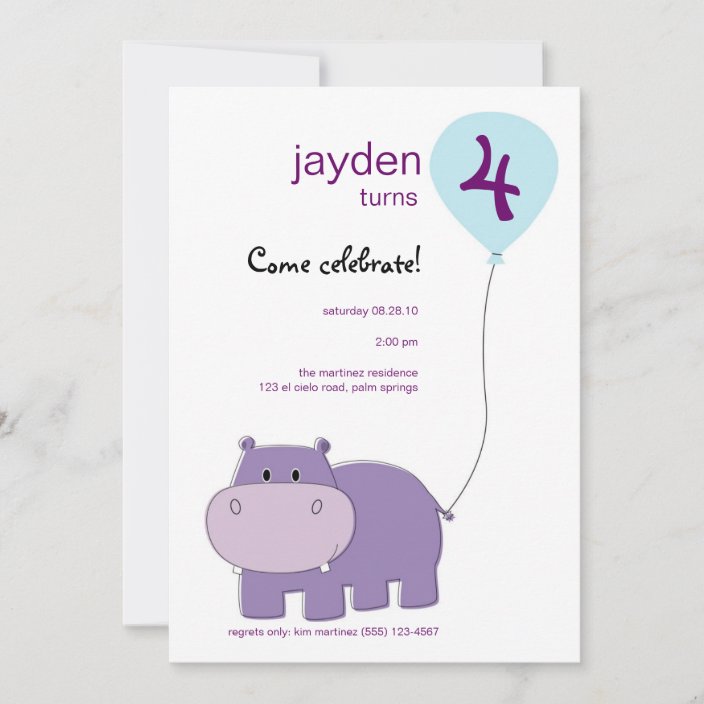Hippo Birthday Invitation | Zazzle.com