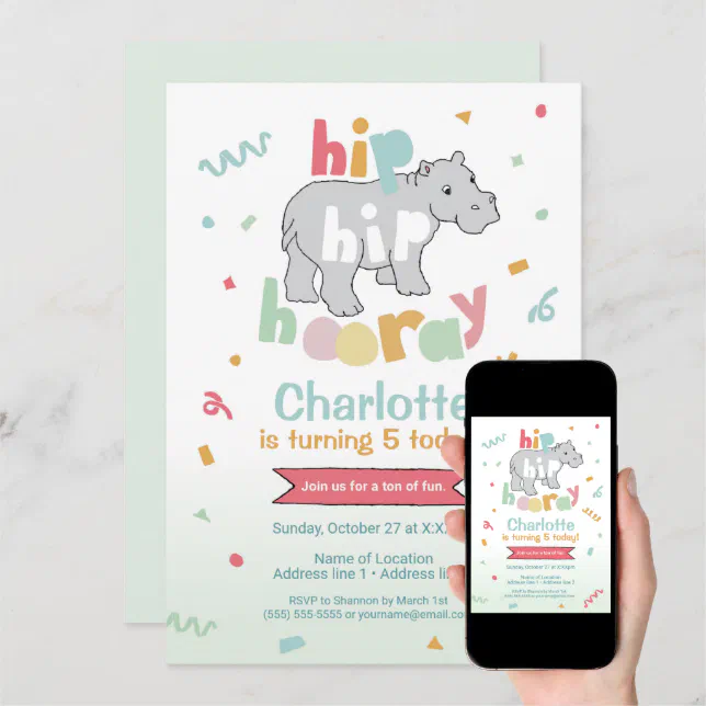 Hippo Birthday Party Hippo Hippopotamus Party Invitation | Zazzle