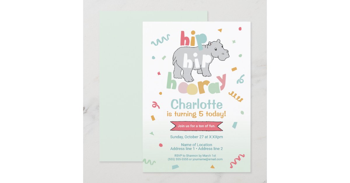 Hippo Birthday Party Hippo Hippopotamus Party Invitation | Zazzle