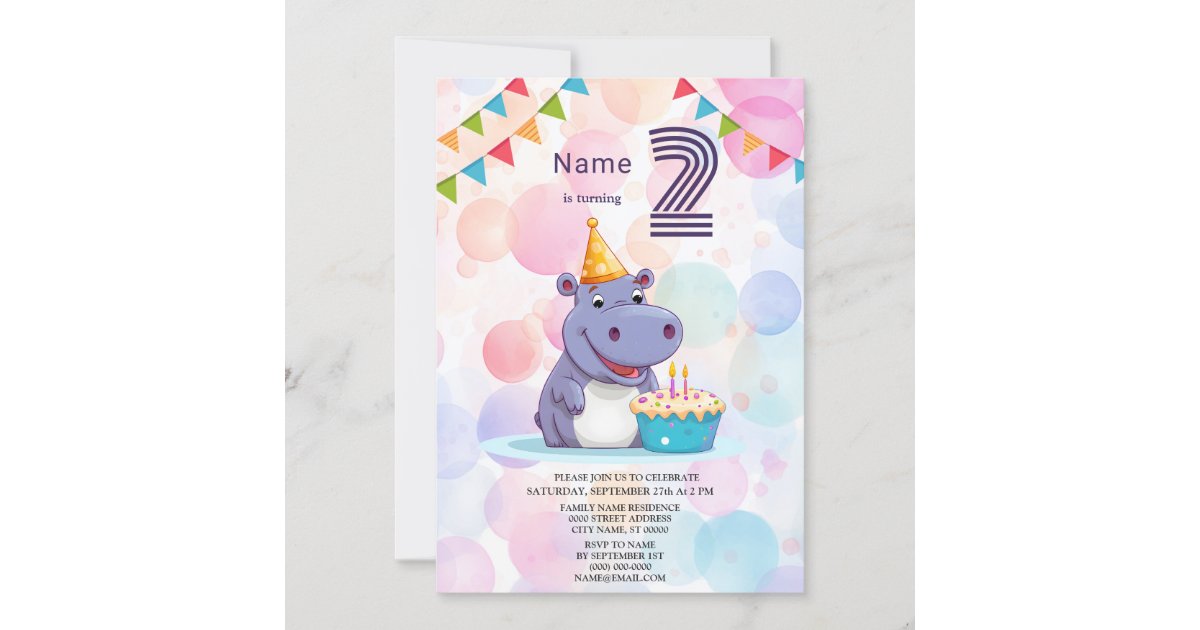 Hippo Birthday Party Invitation | Zazzle